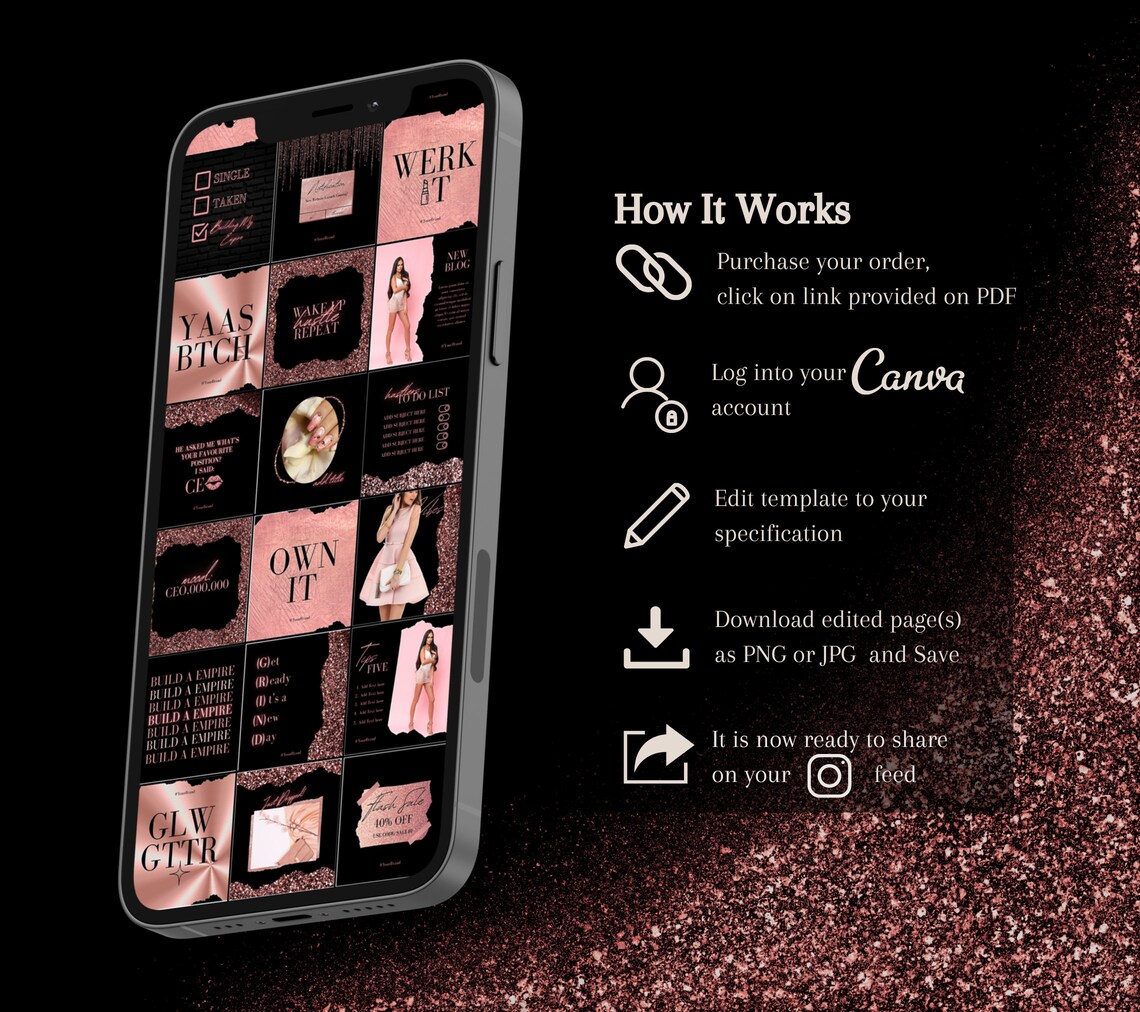 Black & Rose Gold Girl Boss Instagram Templates Lady Boss IG - Etsy
