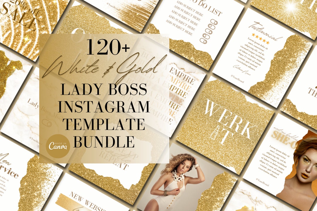 124 White & Gold Girl Boss Instagram Templates, Lady Boss IG Template ...