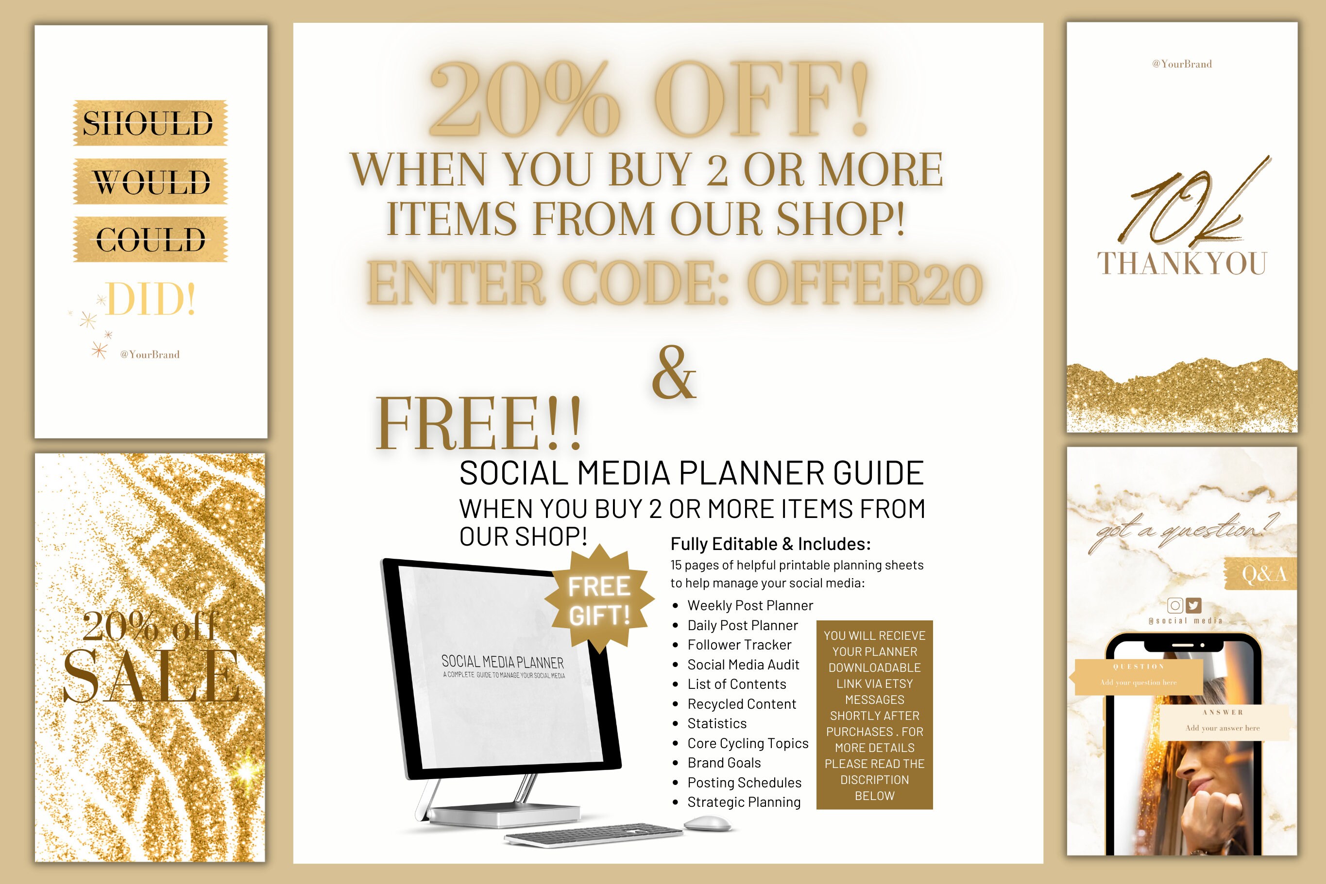 124 White & Gold Girl Boss Instagram Templates, Lady Boss IG Template ...