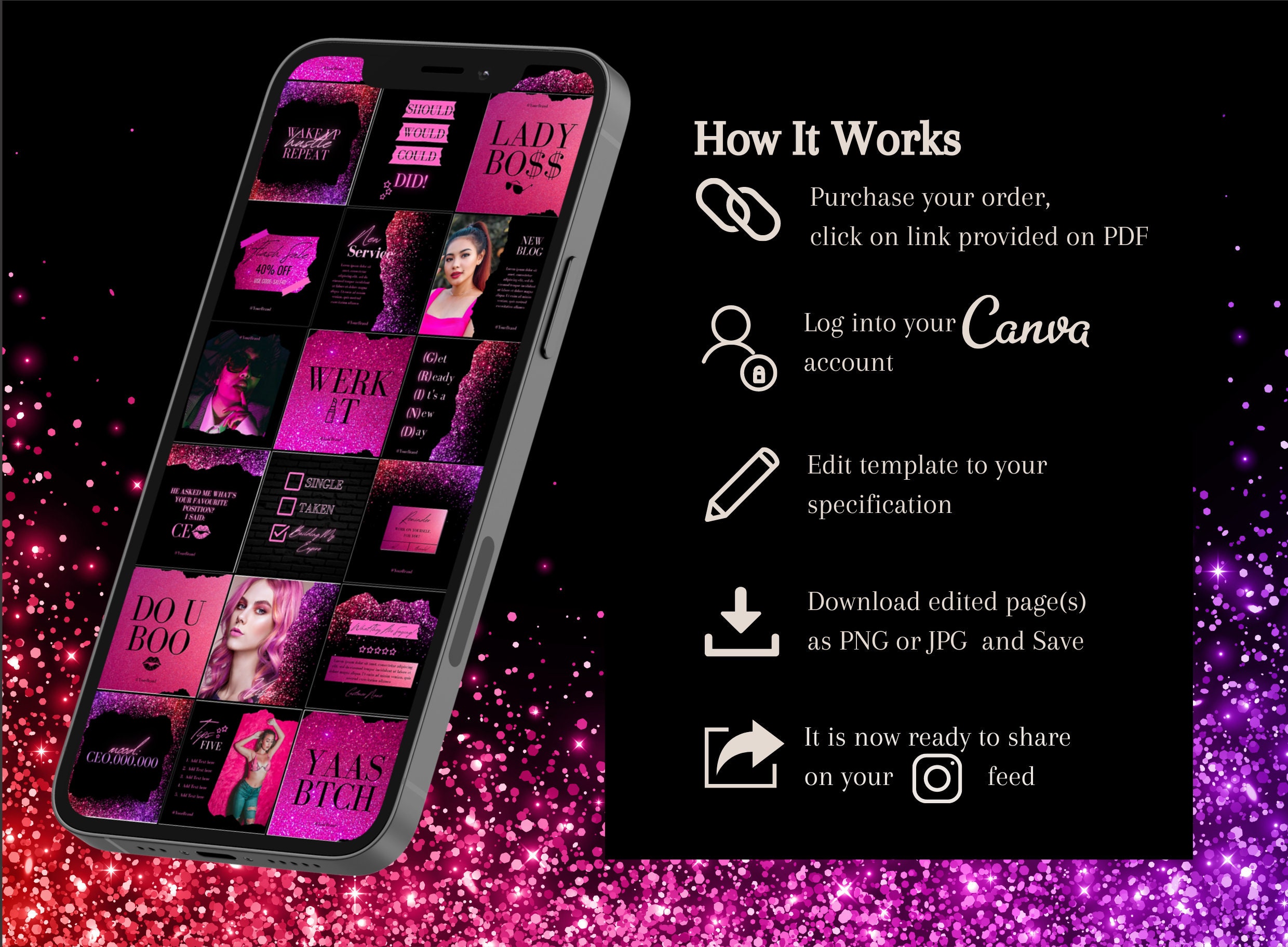 112 Black & Pink Girl Boss Instagram Templates Lady Boss IG - Etsy