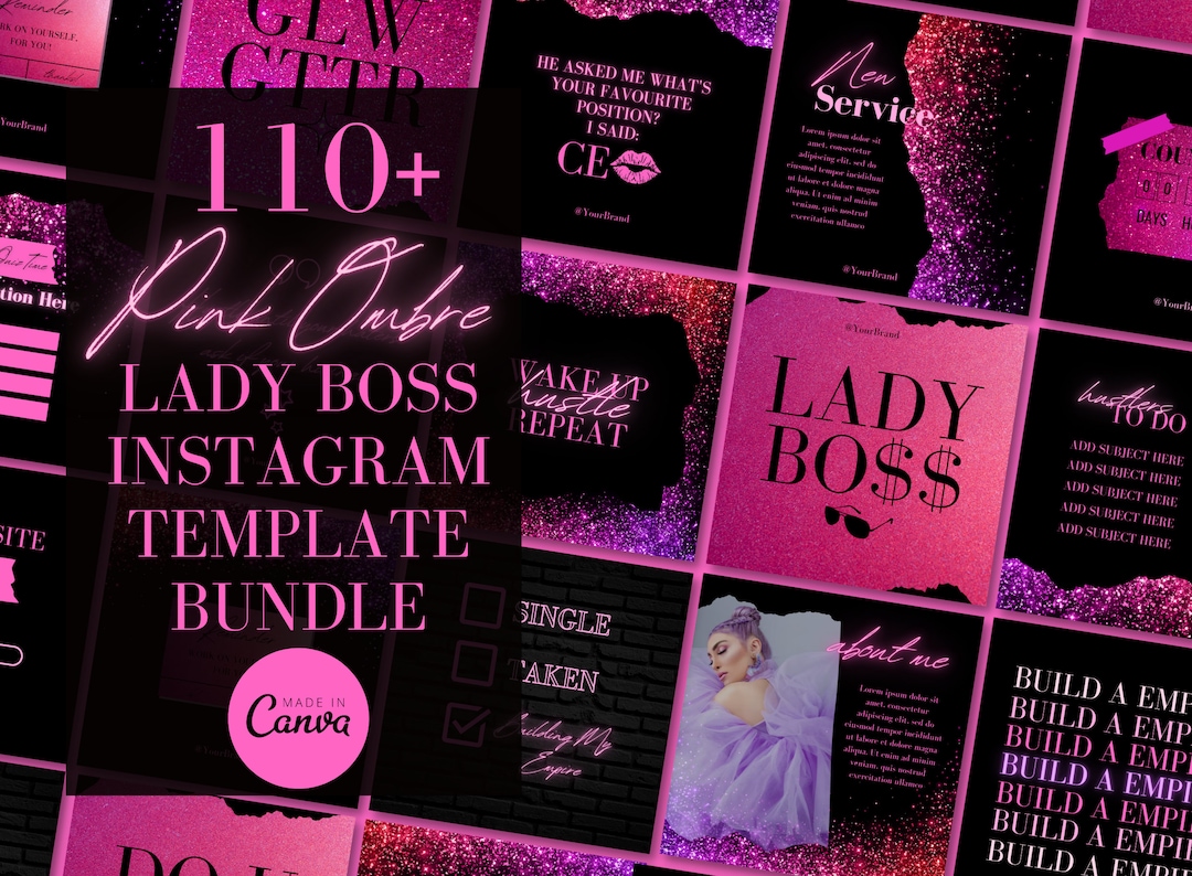 112 Black & Pink Girl Boss Instagram Templates, Lady Boss IG Template ...