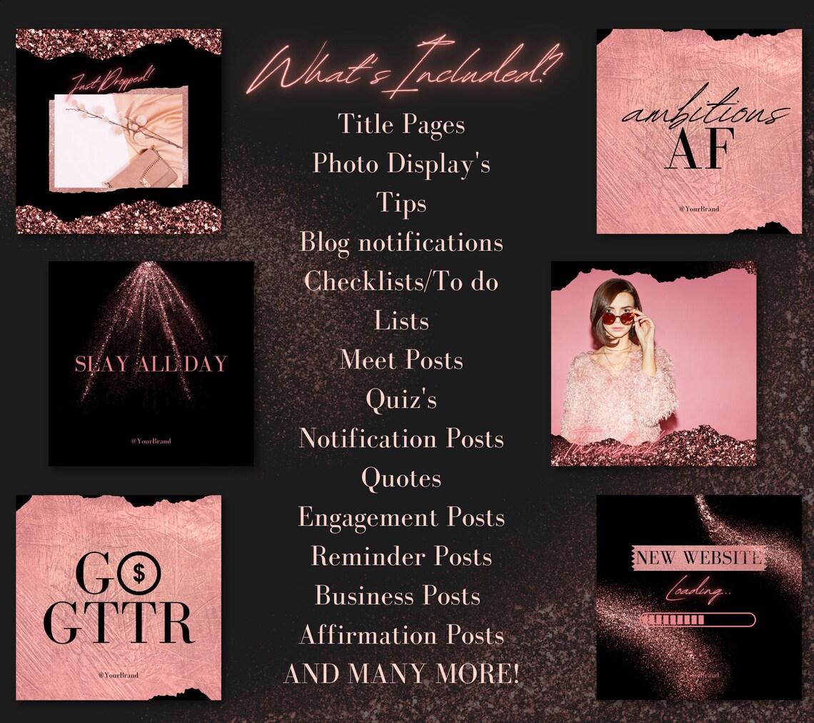 Black & Rose Gold Girl Boss Instagram Templates Lady Boss IG - Etsy