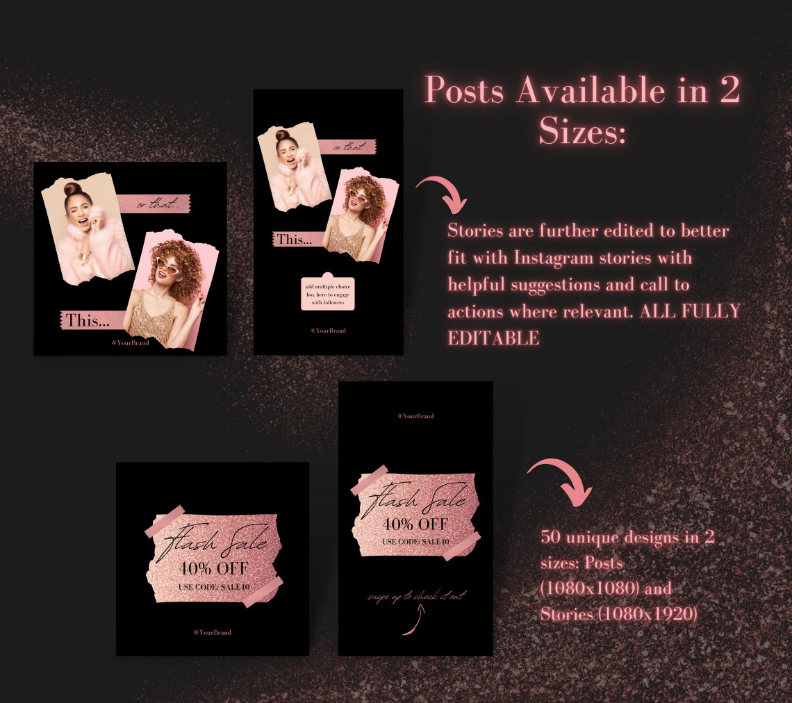 Black & Rose Gold Girl Boss Instagram Templates Lady Boss IG - Etsy