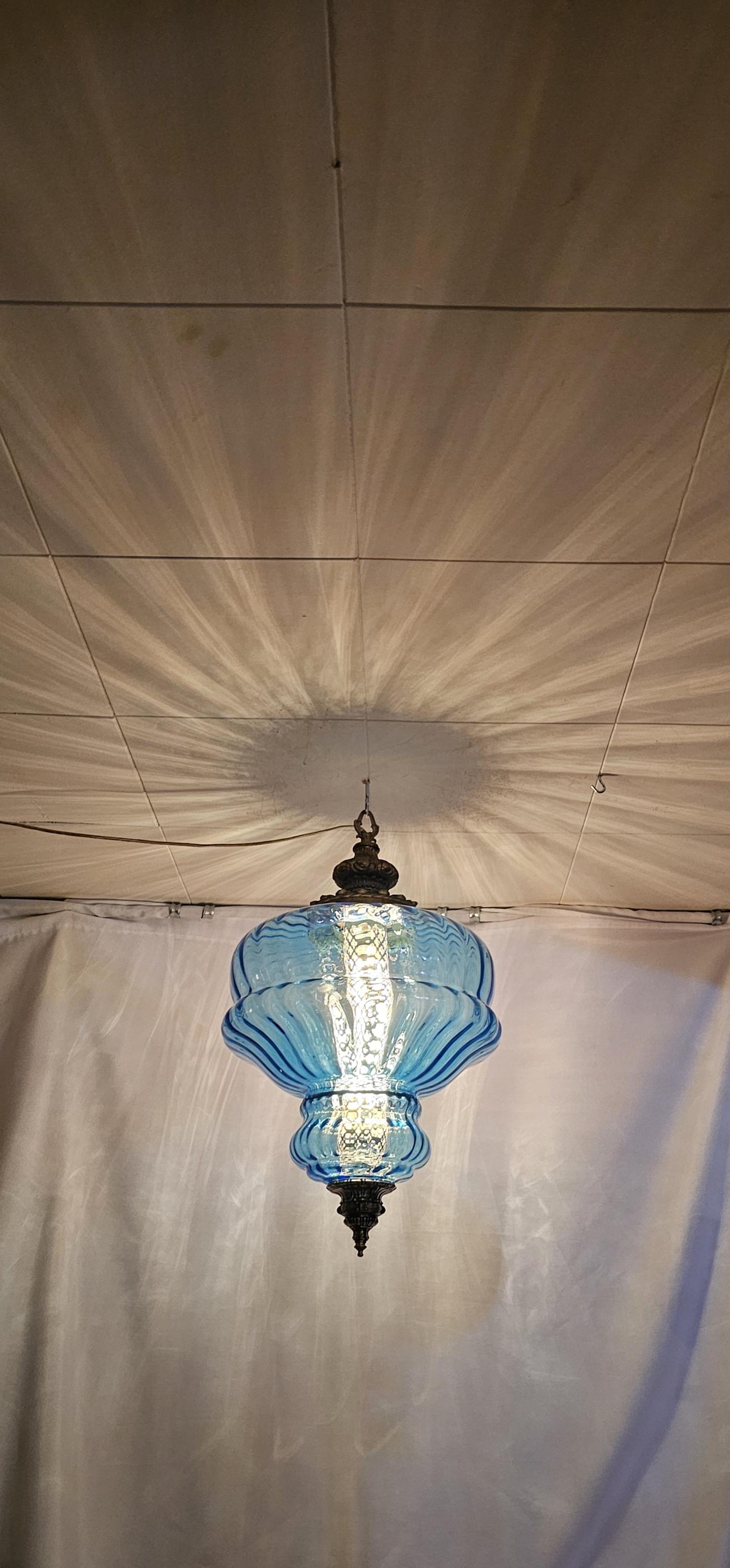 Vintage XL Blue Glass Swag Lamp - Etsy