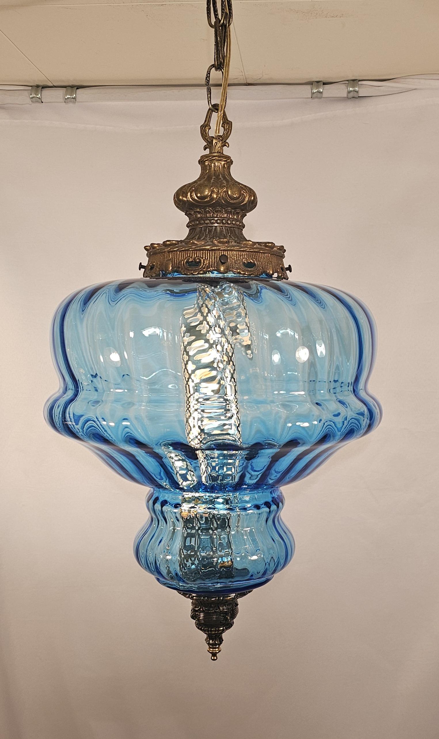 Vintage XL Blue Glass Swag Lamp - Etsy