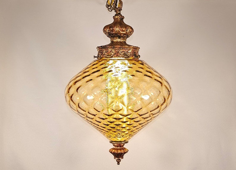 Vintage Amber Swag Light - Etsy