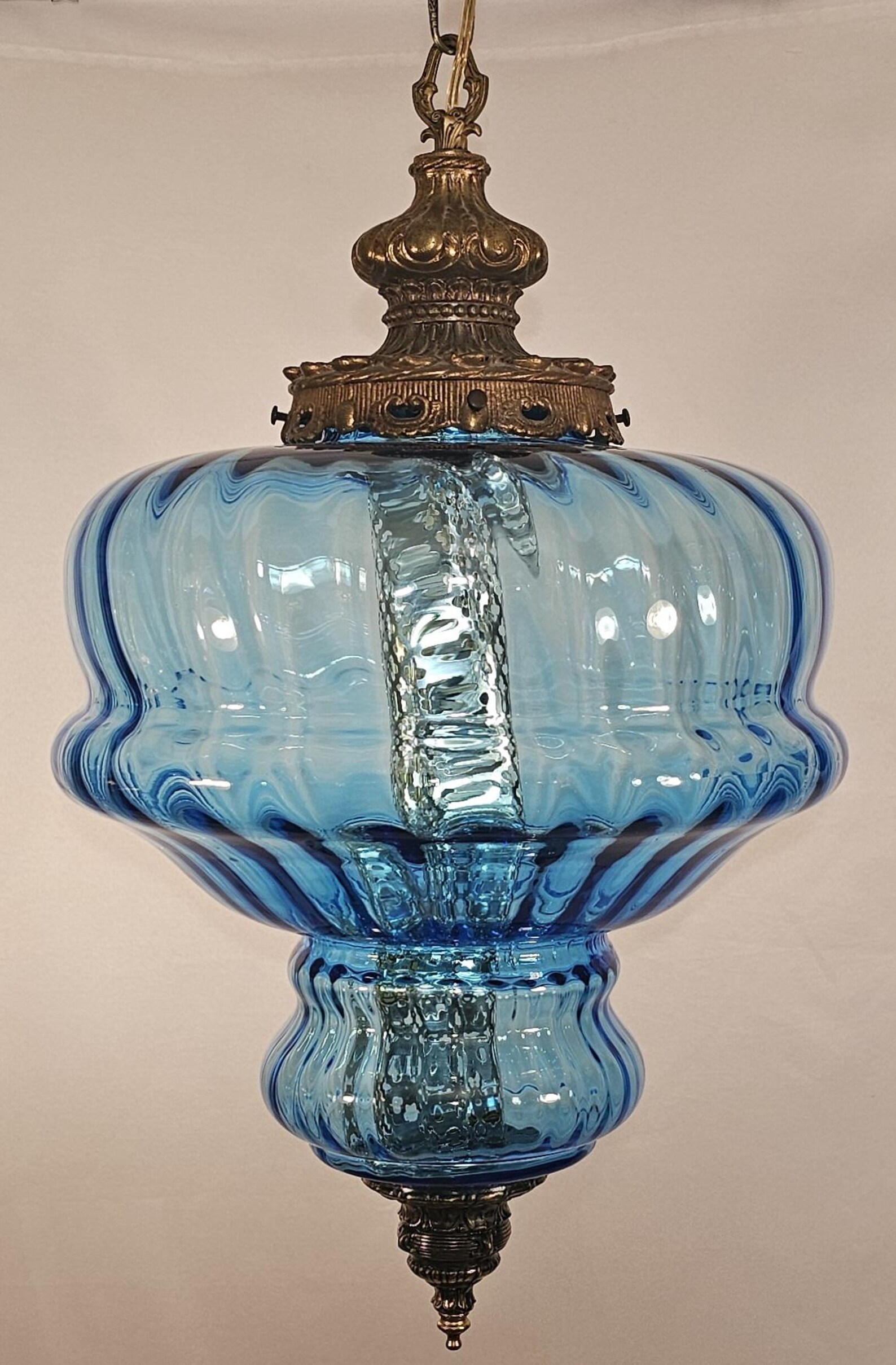 Vintage XL Blue Glass Swag Lamp - Etsy