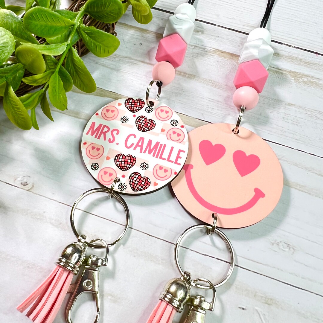 Disco Ball Heart Lanyard, Smiley Face Lanyard, Smiley Heart Eyes ...