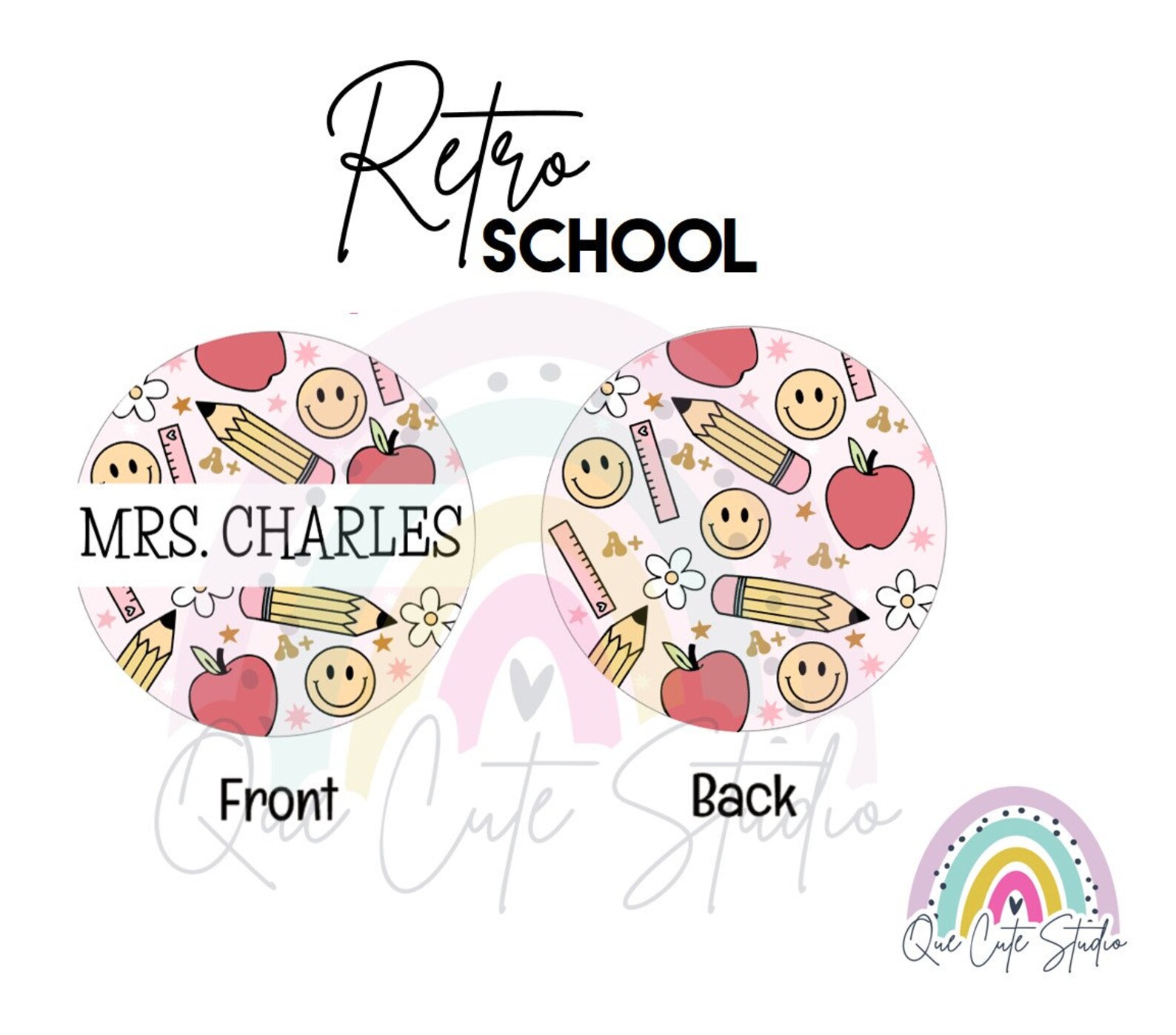Retro School Lanyard, Gift for Teachers, Smiley Face, Pencil, Ruler ...