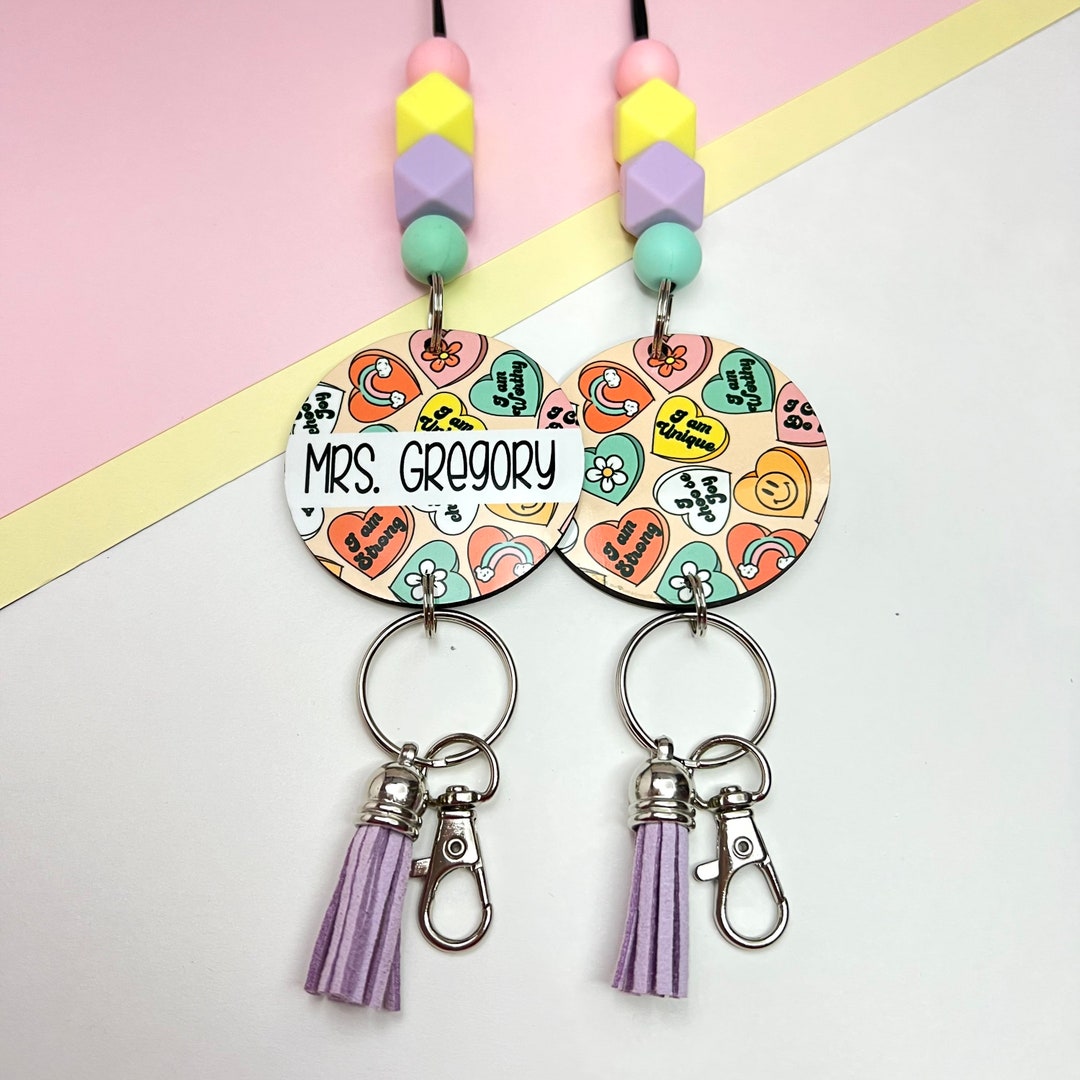 Conversation Hearts Valentines Lanyard / Positive Affirmations / Candy ...