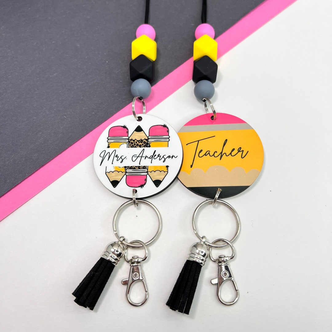 Pencil Teacher Lanyard / Silicone Beads / Back to School / Keys Holder ...