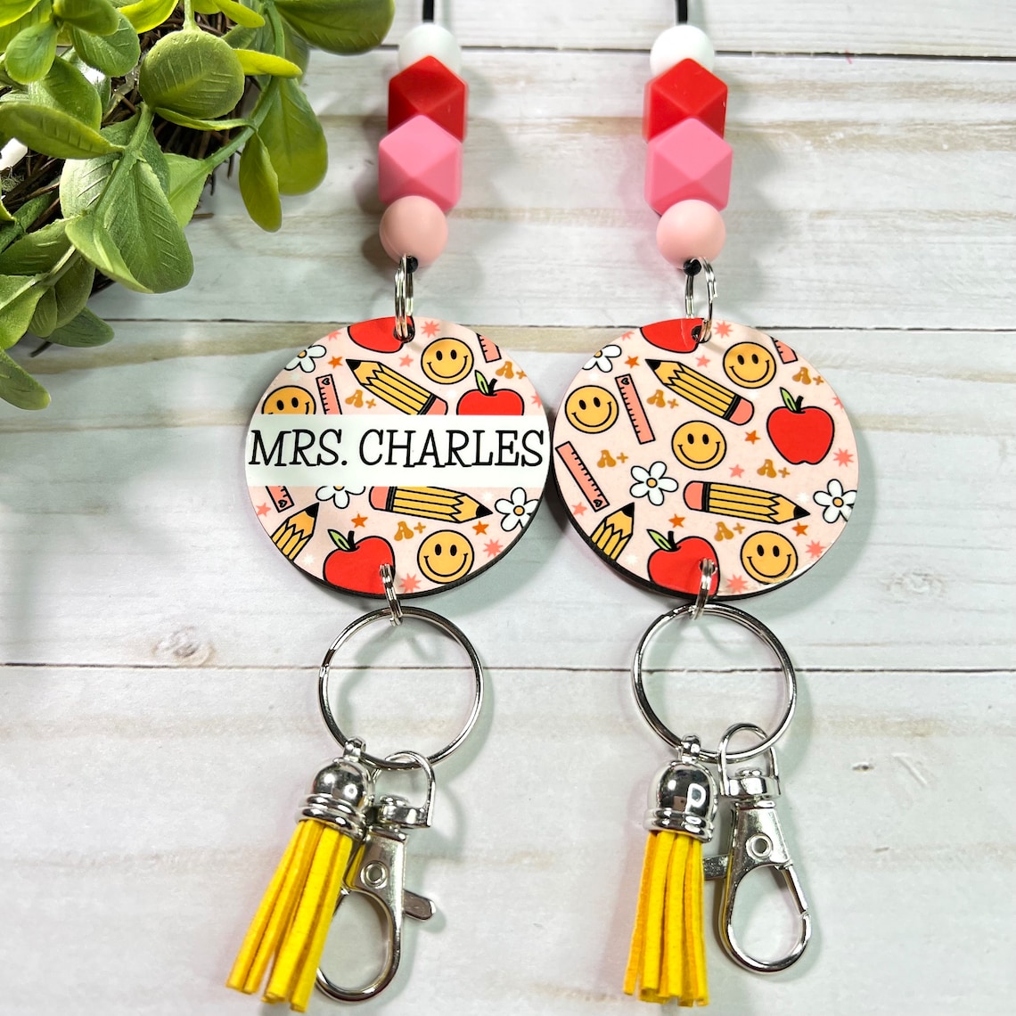 Retro School Lanyard, Gift for Teachers, Smiley Face, Pencil, Ruler ...