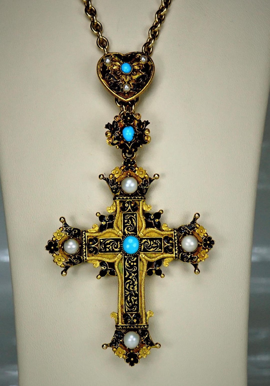 Antique Victorian 18 Carat Gold Turquoise Pearl Slide Cross Memorial ...