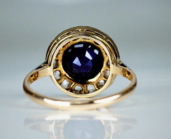 Antique Edwardian Platinum 18 Carat Gold Diamond Sapp… - Gem