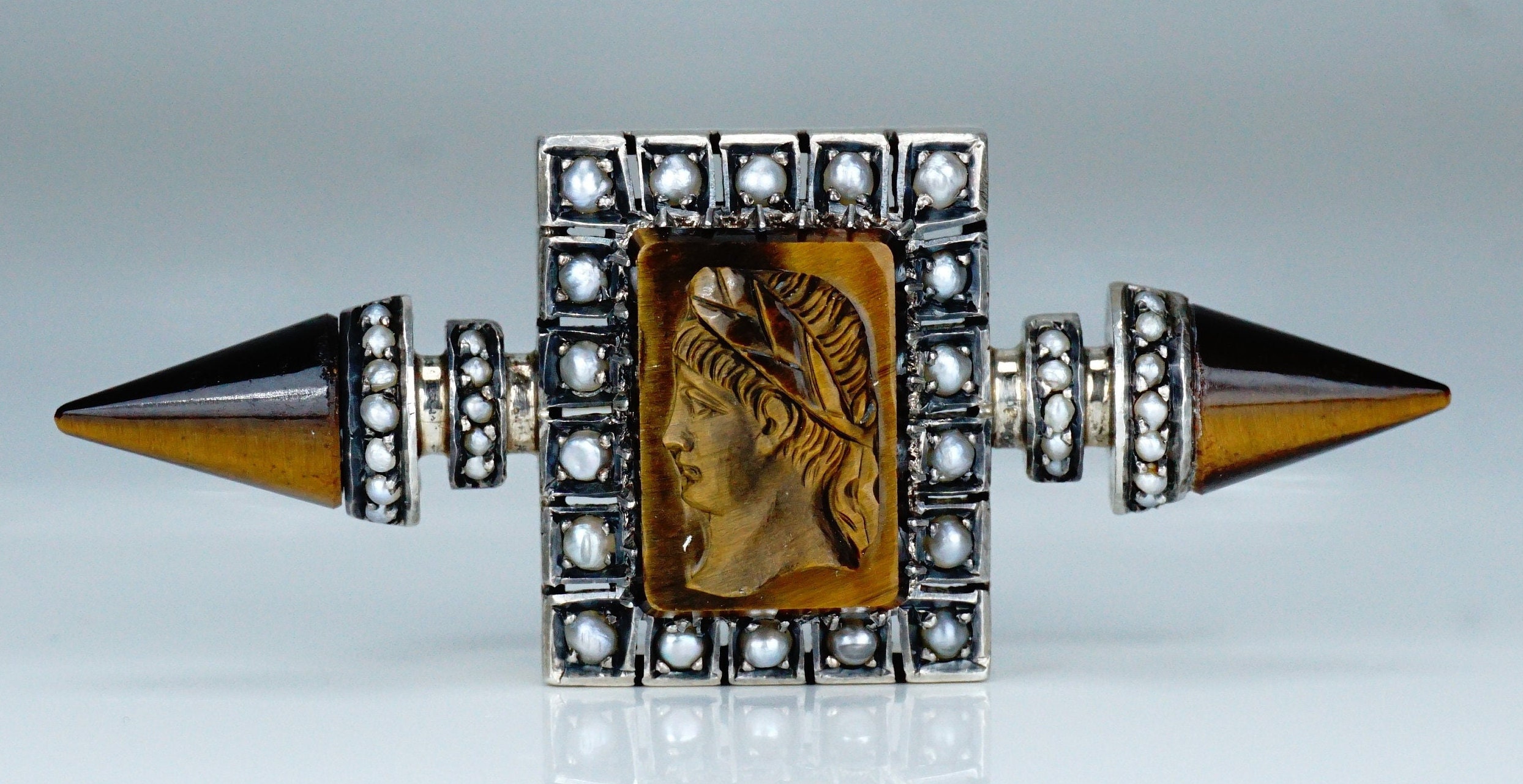 Antique Victorian Silver 18 Carat Gold Tiger Eye Pearl Brooch - Etsy