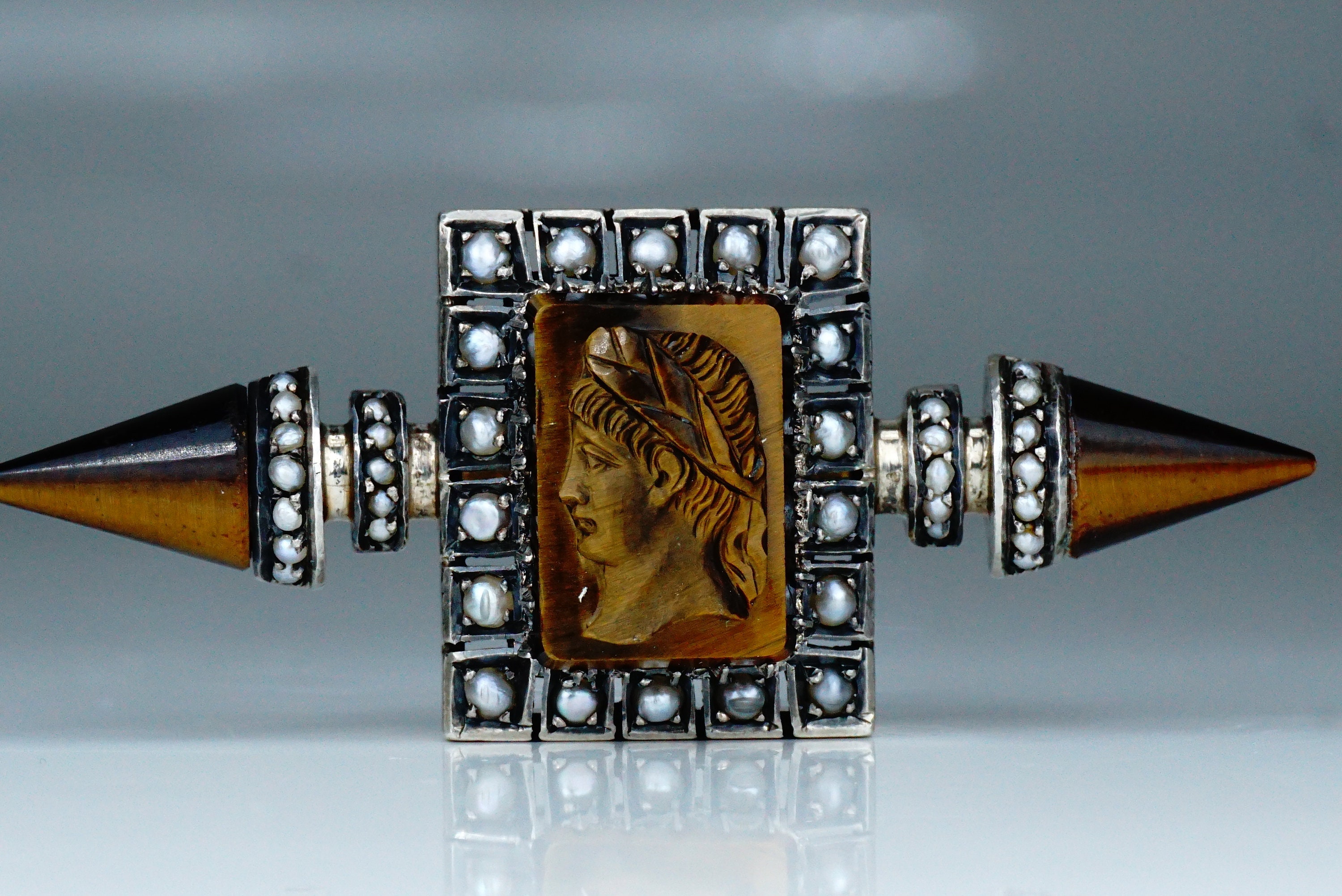 Antique Victorian Silver 18 Carat Gold Tiger Eye Pearl Brooch - Etsy