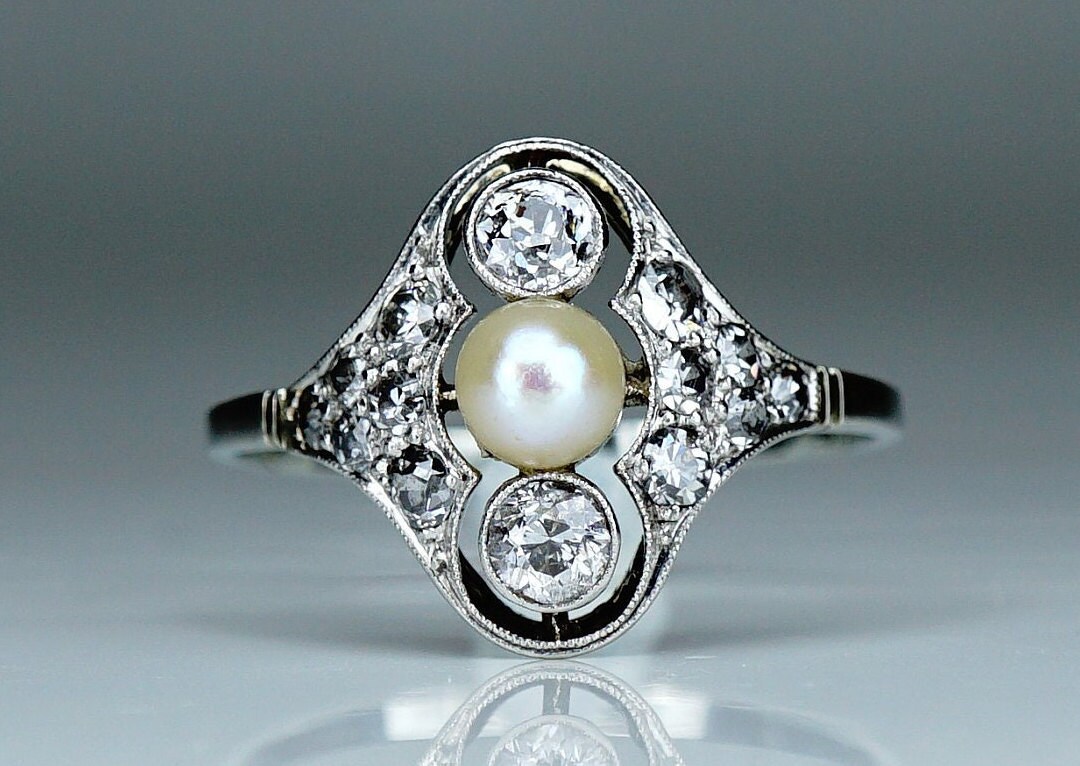 IGI Certified Antique Edwardian 18 Carat Gold Diamond Pearl Trilogy ...
