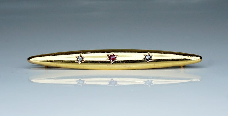 Antique Victorian 18 Carat Gold Diamond Ruby Brooch Tie Pin - Etsy
