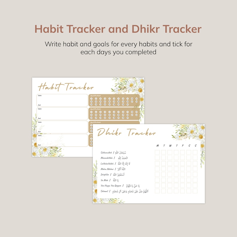 Muslim Planner Floral Printable Planner Salah Tracker Quran Journey ...