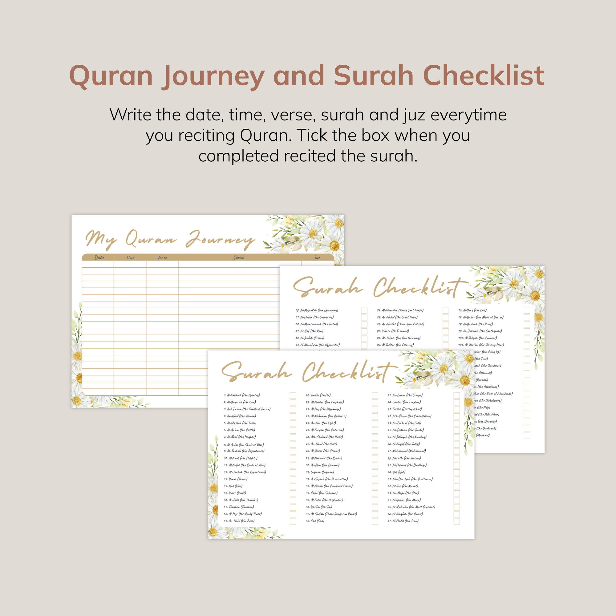 Muslim Planner Floral | Printable Planner | Salah Tracker | Quran ...