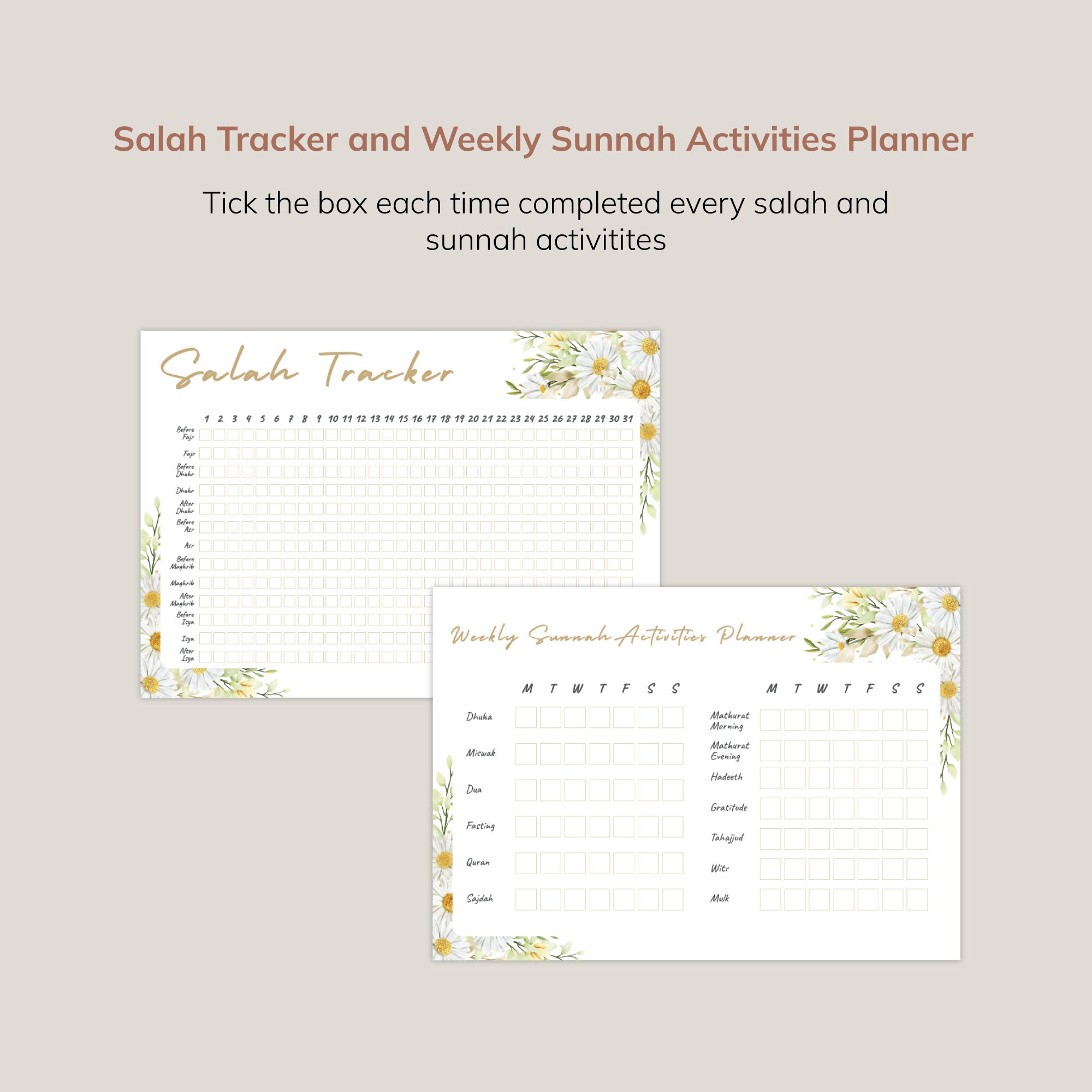 Muslim Planner Floral | Printable Planner | Salah Tracker | Quran ...