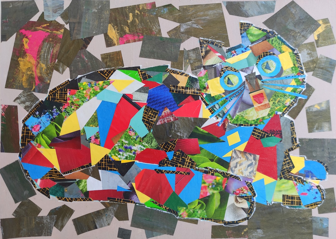 Cat. Animal Art. Cat Art. Collage. Paper Mosaic Cat. Paper Collage Cat ...