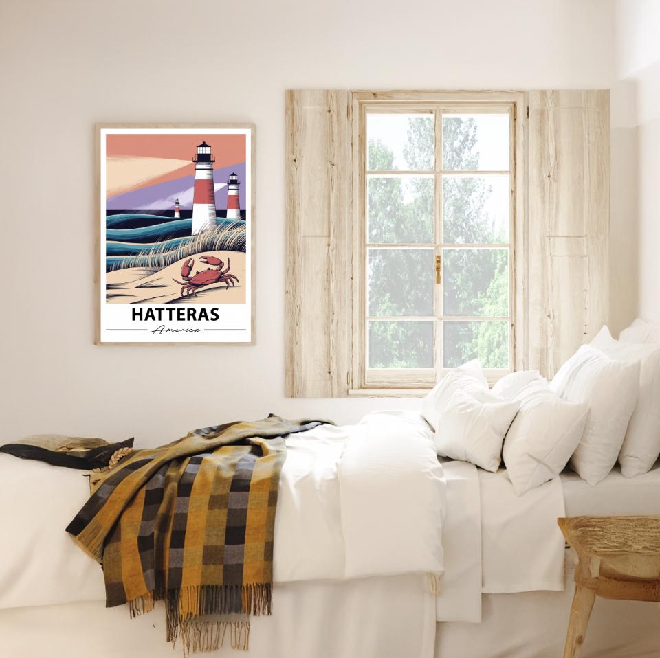 Hatteras America Lighthouse Poster, Coastal Wall Art, Nautical Culture ...