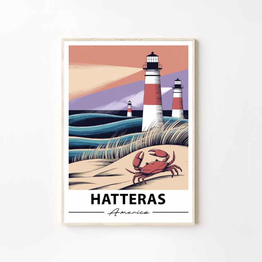 Hatteras America Lighthouse Poster, Coastal Wall Art, Nautical Culture ...