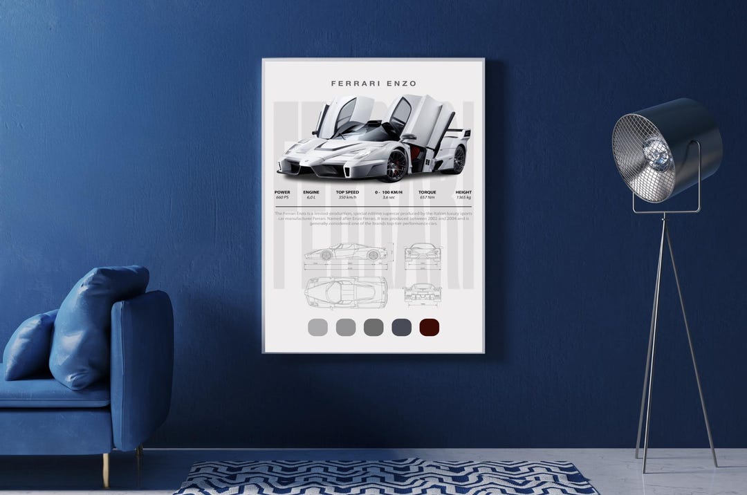 Ferrari Enzo Poster Classic Muscle Car Wall Art, White Sports Car Print ...