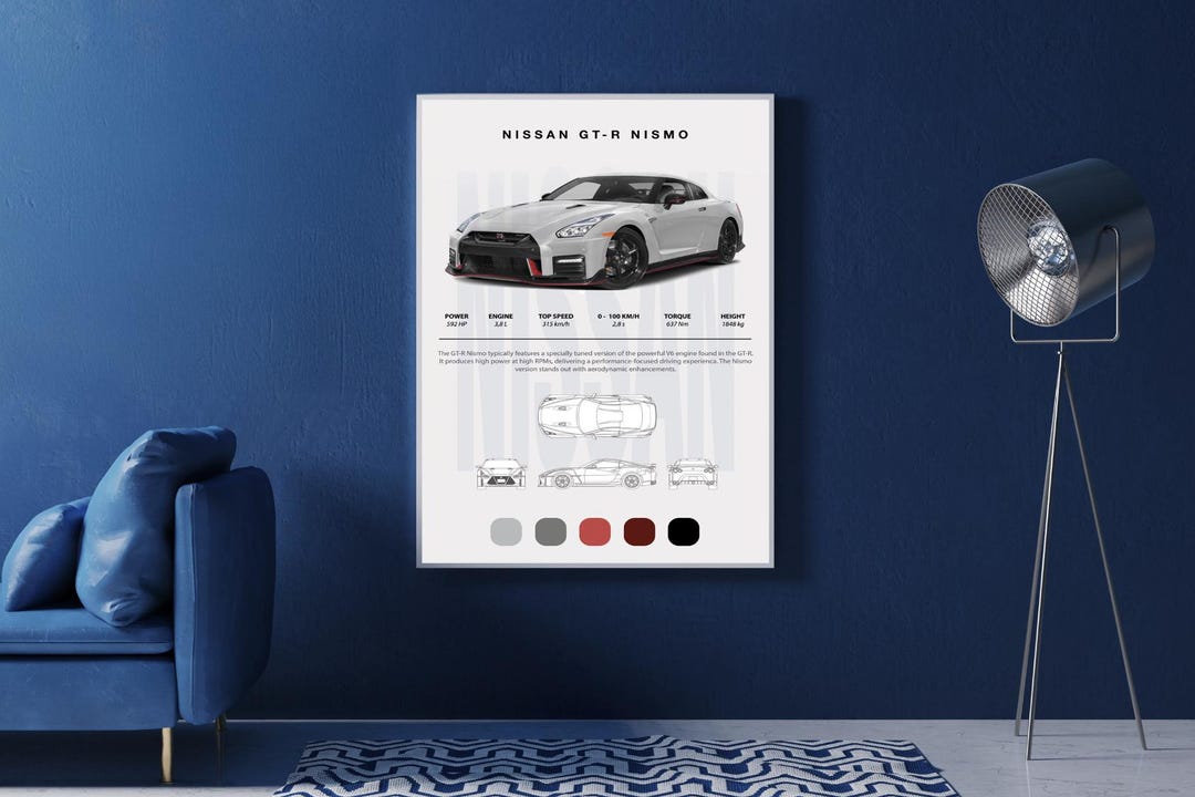 Nissan GT-R Nismo Poster Classic Muscle Car Wall Art, Gray Sports Car ...