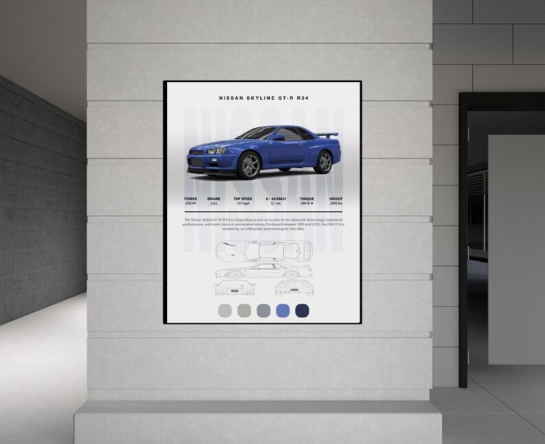 Nissan Skyline GT-R R34 Poster | Car Poster | Hyper Car Poster | Art ...