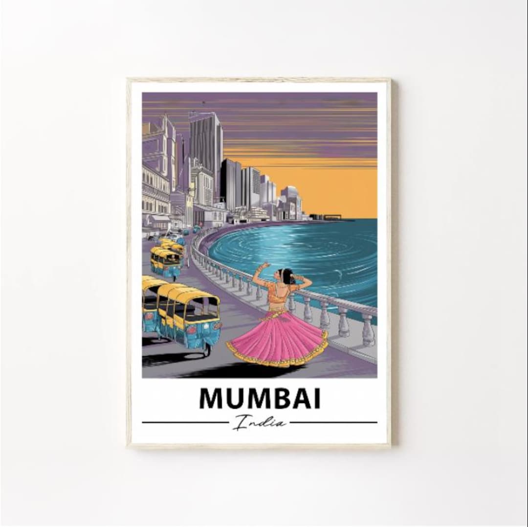 Mumbai Wall Art Print, Indian City Poster, Dancer & Tuk-tuk Modern ...