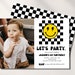 Smiley Face Invite , Birthday Invitation Boy, Checkered Invite, Digital ...