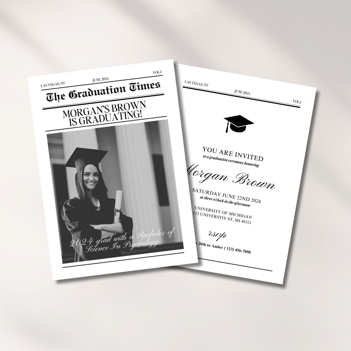 Newspaper Graduation Party Invitation Template, Editable Graduate Photo ...