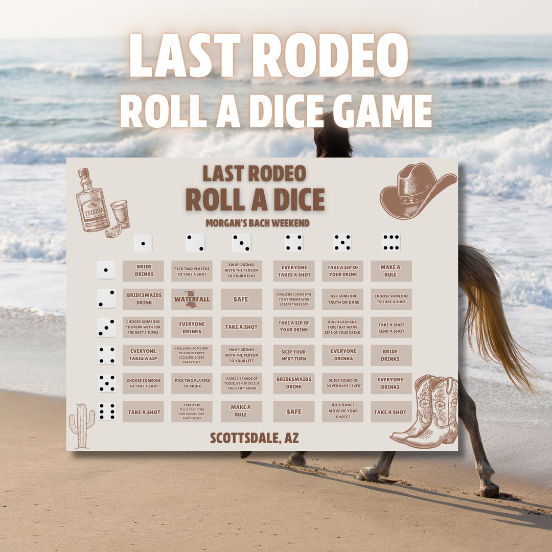 Last Rodeo Dice Drinking Game Printable Board Game Bachelorette ...