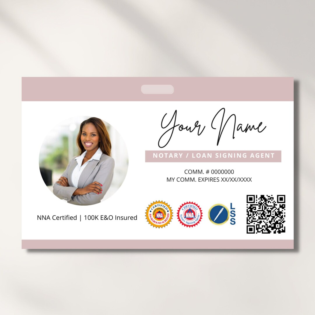 Horizontal ID Badge Notary and Loan Signing Agent ID Badge Template - Etsy