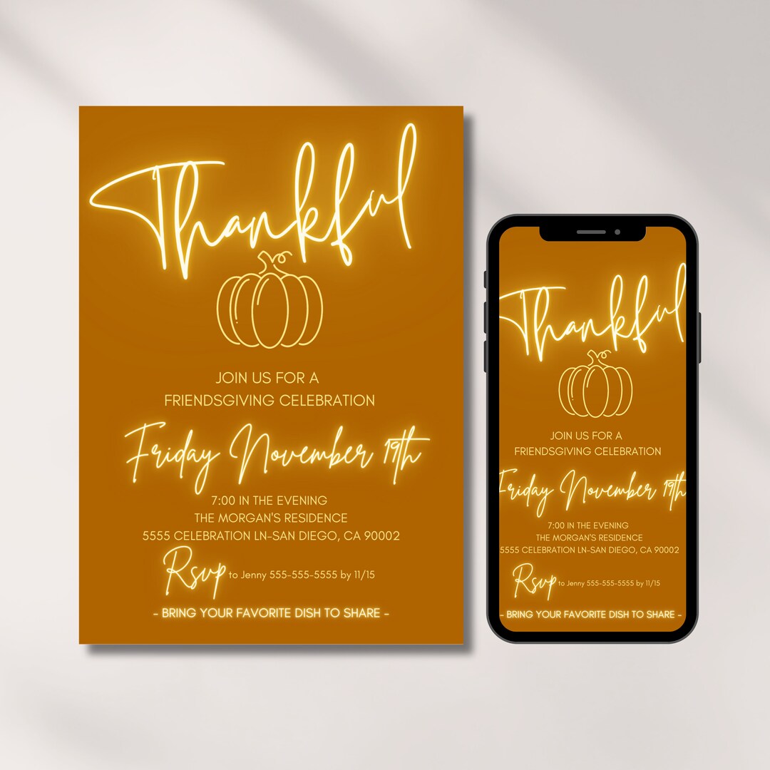 Thankful Invitation Template, Friendsgiving Funny, Editable Template ...