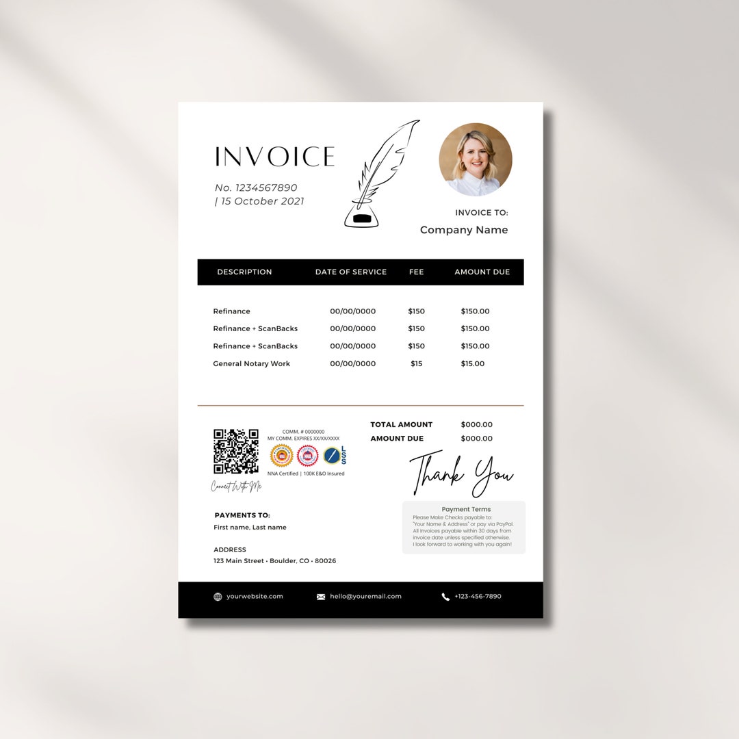Notary Invoice Template | Invoice for Notary Public | Loan Signing ...