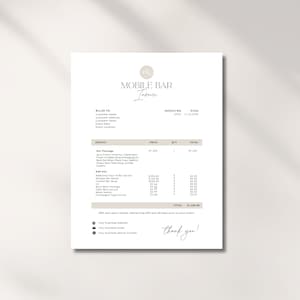 Mobile Bar Invoice, Custom Mobile Bar Invoice Template , Printable Bar ...
