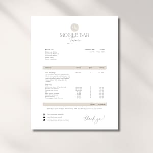 Mobile Bar Invoice, Custom Mobile Bar Invoice Template , Printable Bar Service Invoice , Event ...