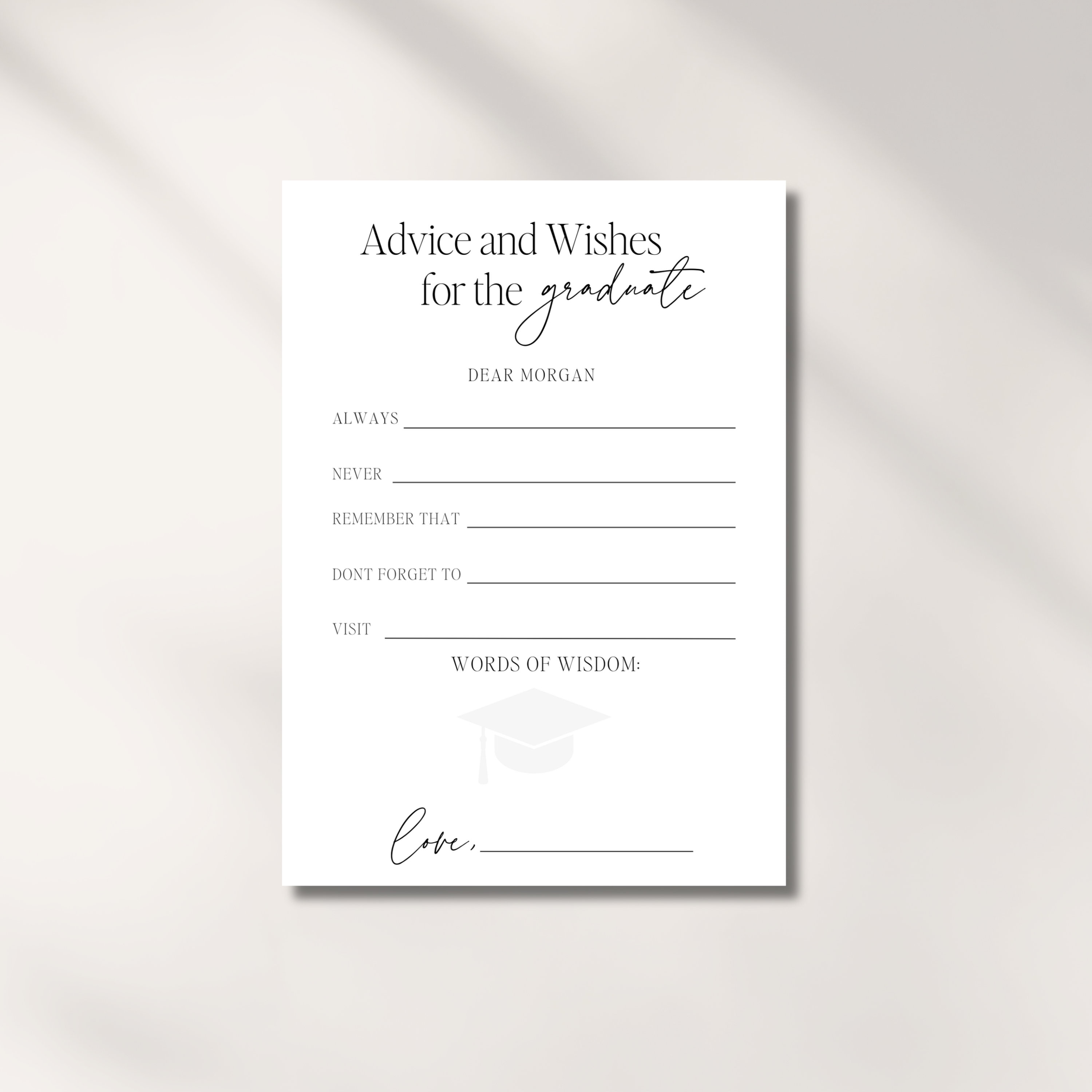 Advice and Wishes Template, Printable Modern Graduation Party Words of ...