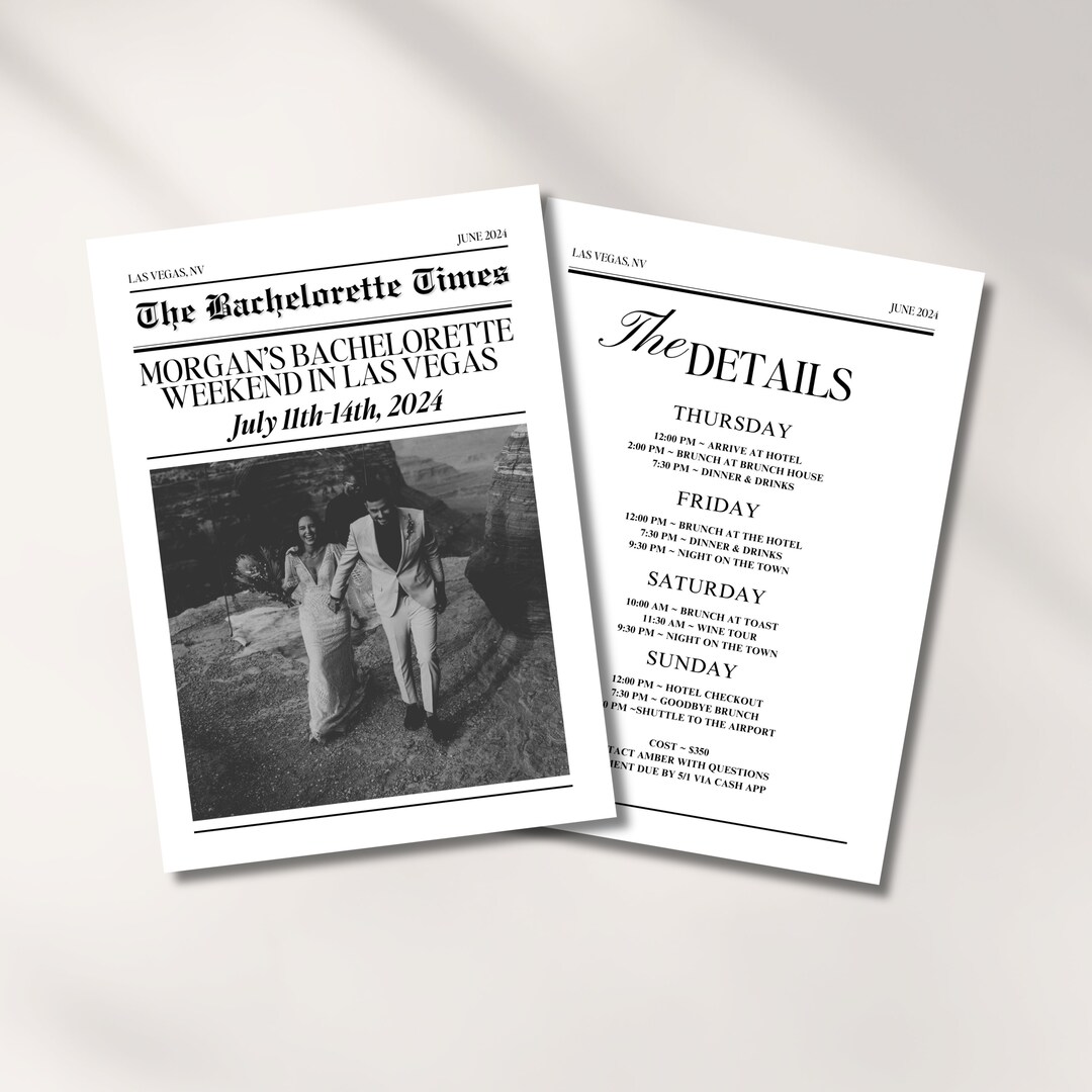 Newspaper Bachelorette Party Invitation Template, Bachelorette Party ...