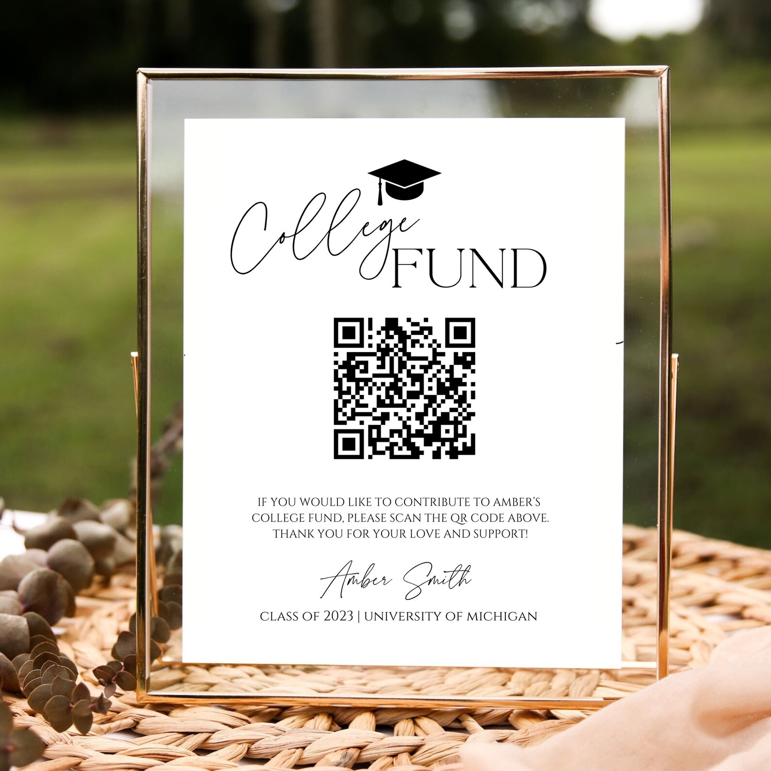 Minimalist College Fund QR Code Sign for 2023 Graduation Party, Modern ...