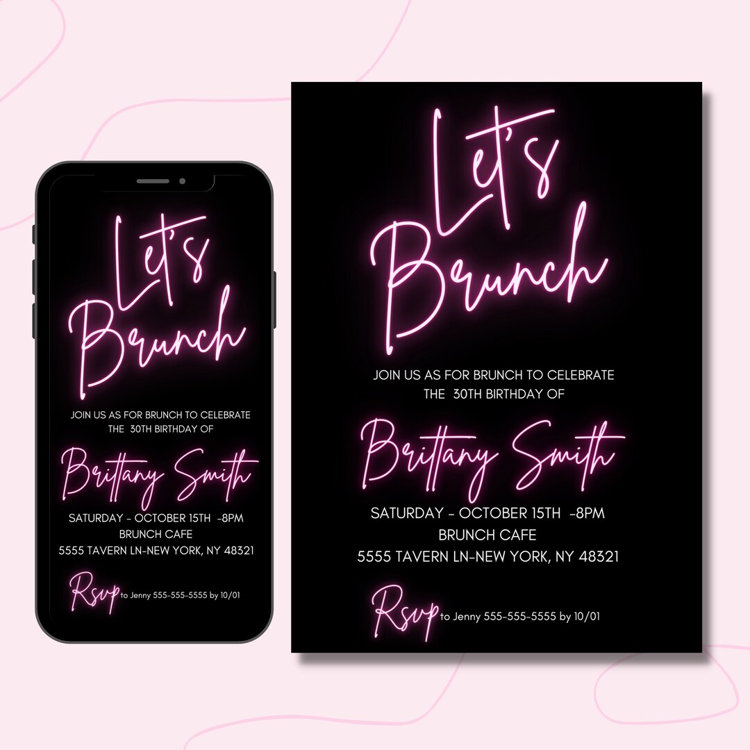 Neon Light Birthday Brunch Invite,digital Birthday Brunch Invite,let's ...