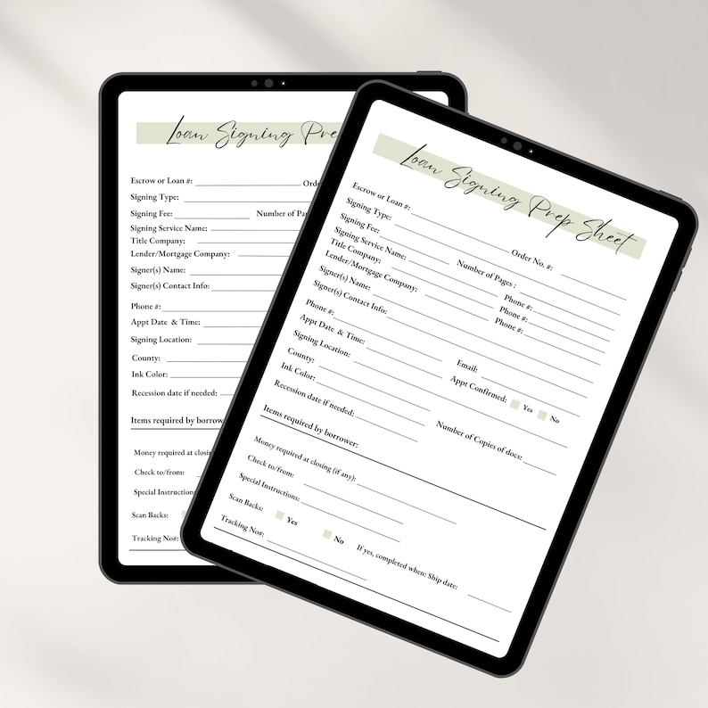Loan Signing Prep Sheet, Notary Prep Sheet, Loan Signing Agent, Notary ...