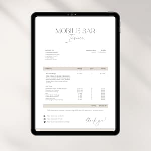 Mobile Bar Invoice, Custom Mobile Bar Invoice Template , Printable Bar ...