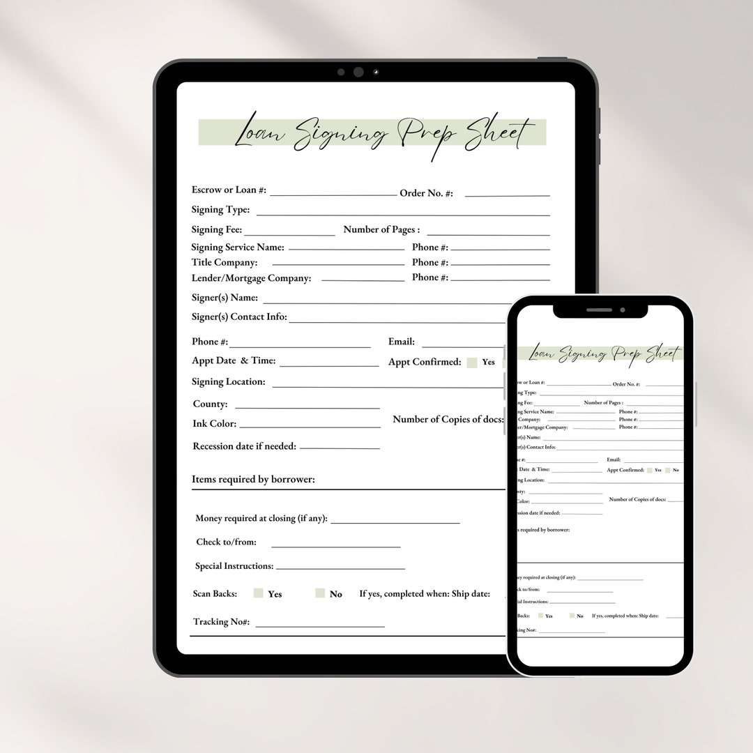 Loan Signing Prep Sheet, Notary Prep Sheet, Loan Signing Agent, Notary ...