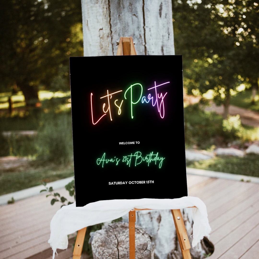 Neon Light Welcome Sign, Let's Party, Rainbow, Birthday Signage, Teen ...