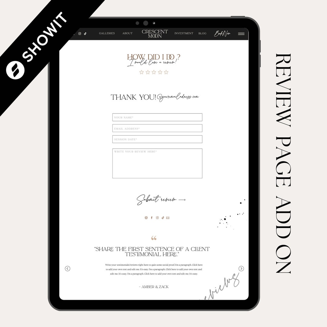 Showit Review Page Template, Showit Website Template, Showit Add on ...