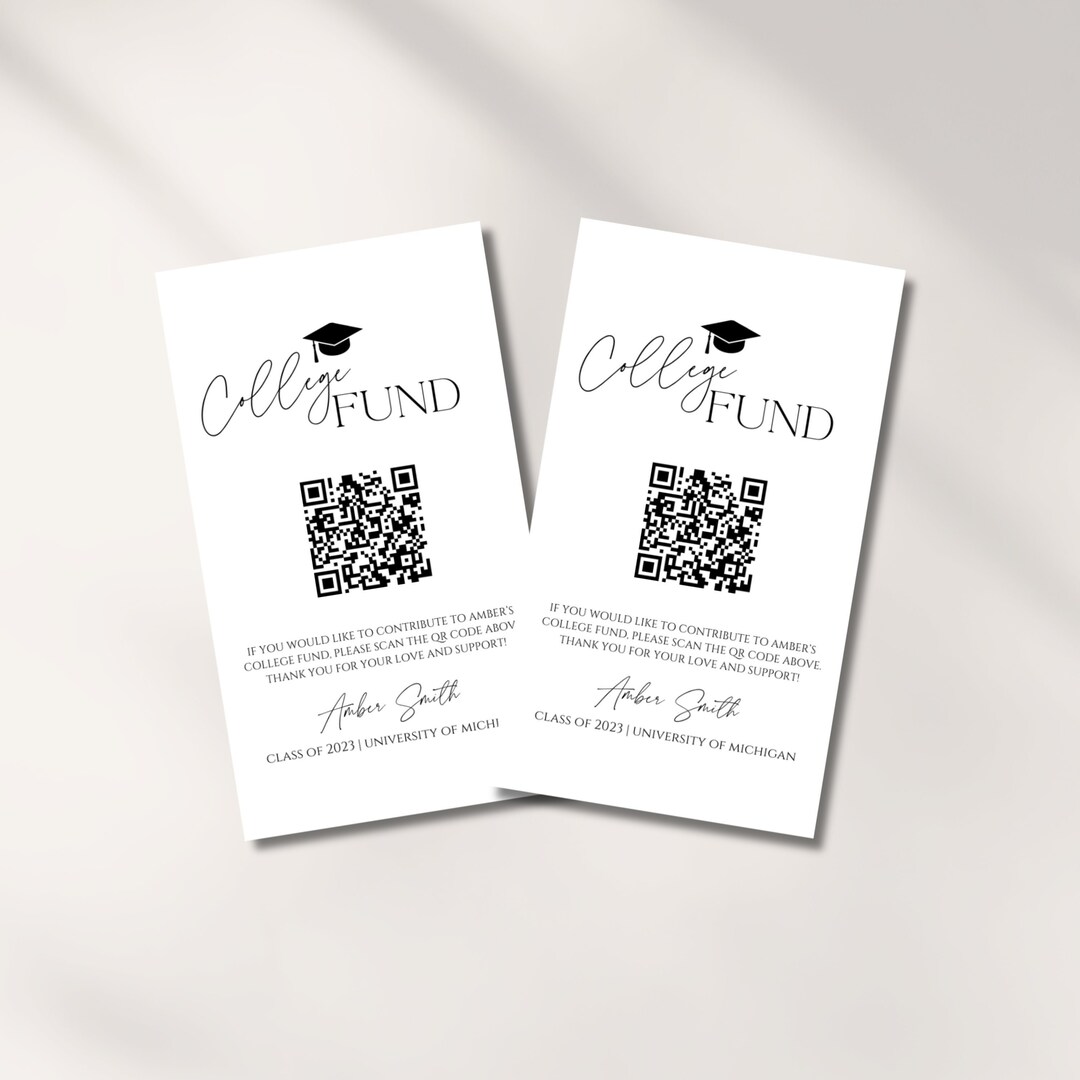College Fund QR Card, Graduation QR Code Card Printable, Graduation ...
